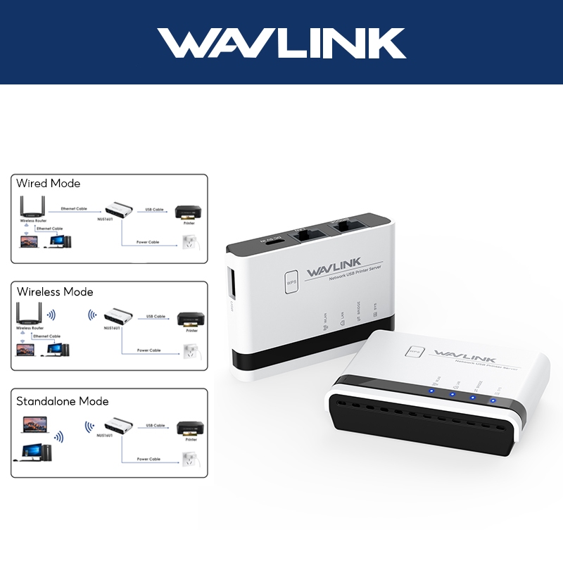 WAVLINK Wireless Print Server With USB 2.0 Port Printer Sharing Switch ...