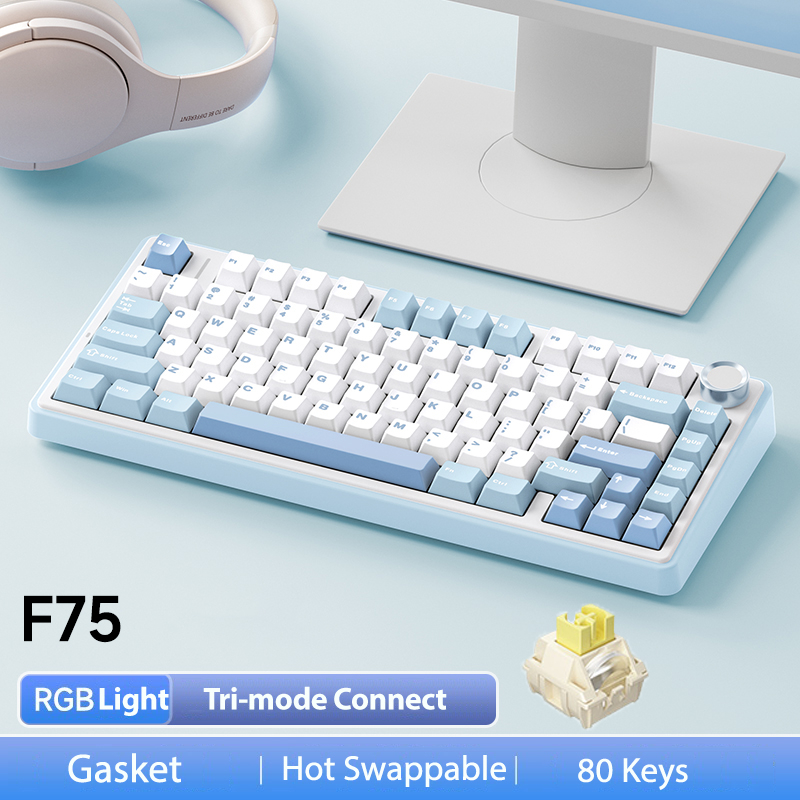 AULA F75 Mechanical Keyboard 75% 80 Key RGB Tri-Mode Wired Bluetooth 2.4G Gasket Structure Hot ...