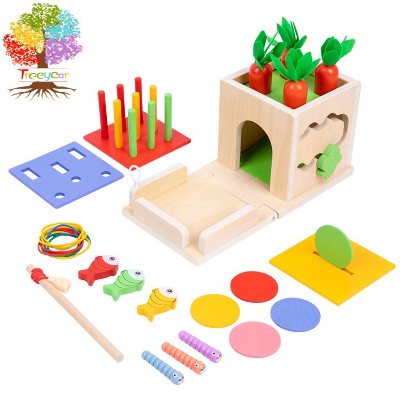 8-in-1 Wooden Play Kit Montessori Toy, Object Permanence Box, Coin Box ...