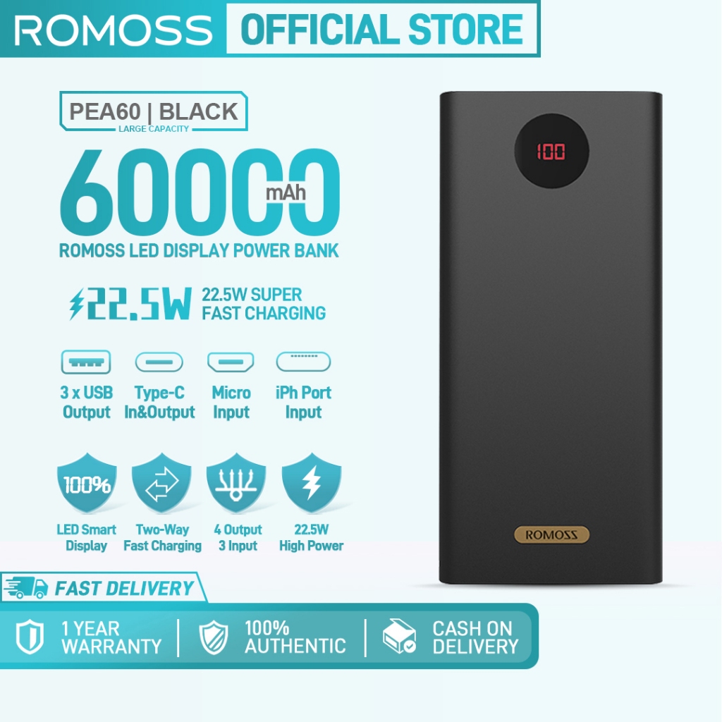 Romoss Pea60 60000Mah Pd22.5W Type-C Two-Way Super Fast Charging Qc 3.0 ...