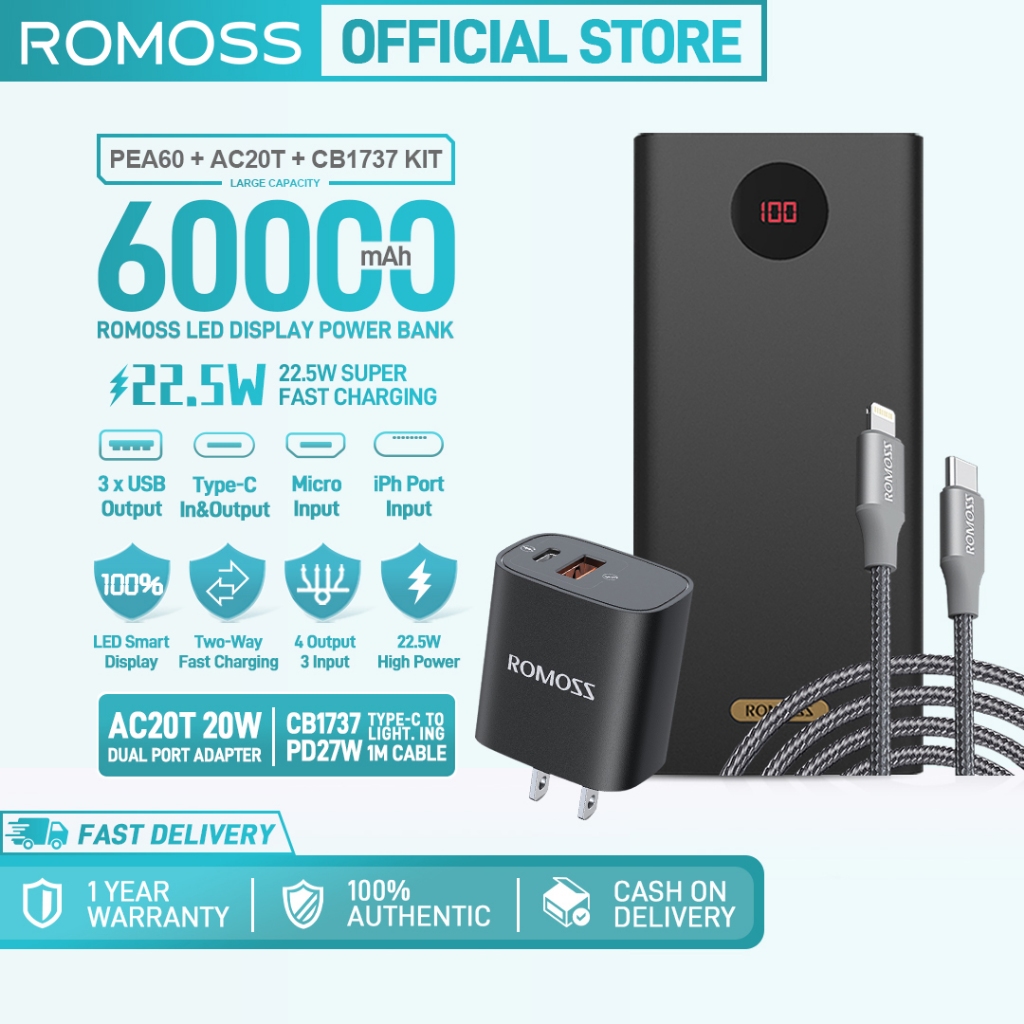 Romoss Pea60 60000Mah Pd22.5W Type-C Two-Way Super Fast Charging Qc 3.0 ...