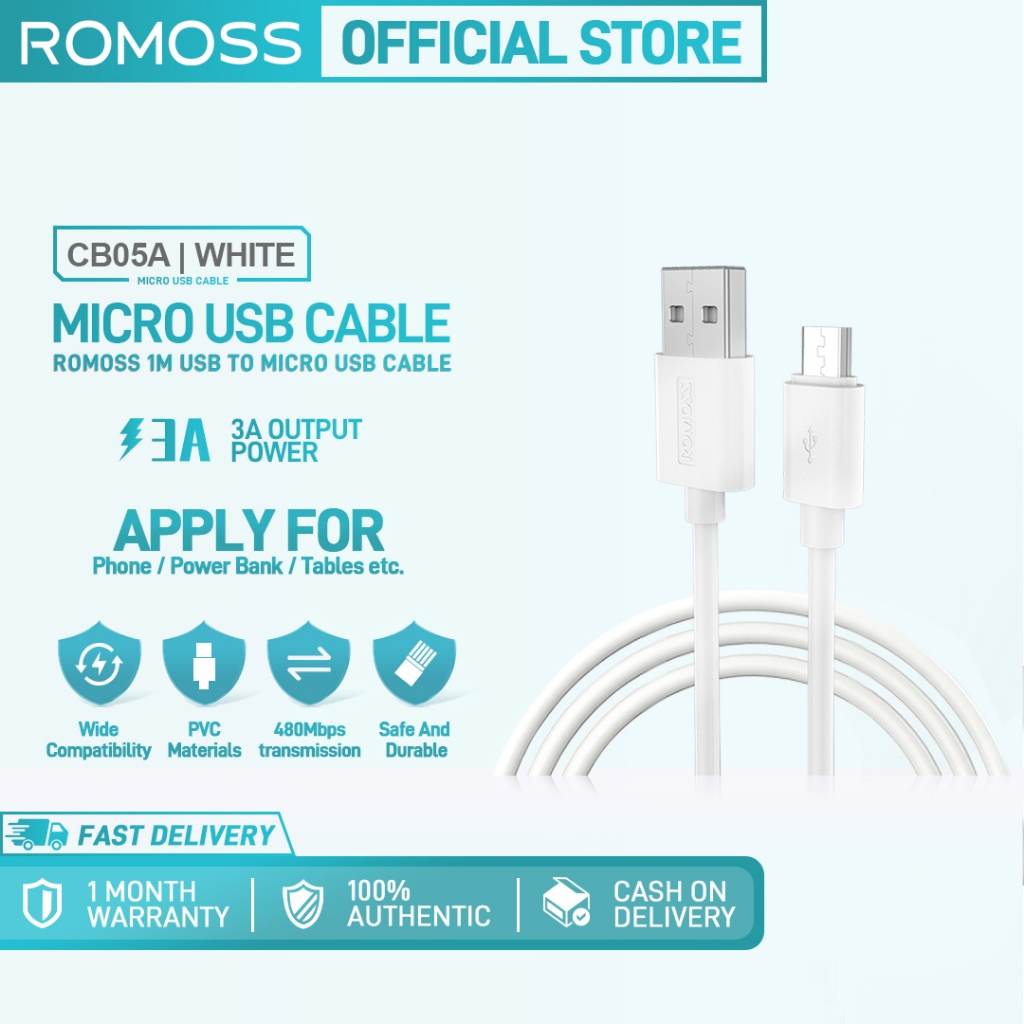 Romoss Cb05 1m Cable 2.1a Micro USB Charging Cord 480mbps Data Cables ...