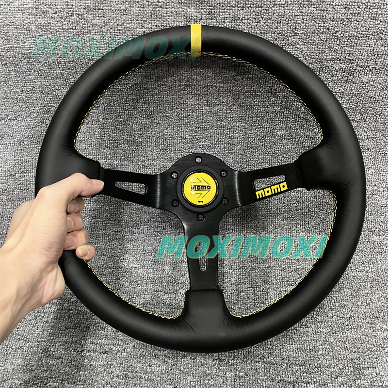 MOMO 13 Inch Black bracket Deep dish Car Sports Steering Wheel Yellow line | Shopee Philippines