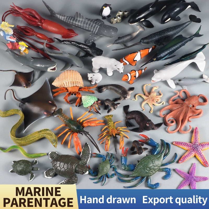 Sea Life Animals Sea lion Hermit Crab Shark Whale Penguin Set Model ...