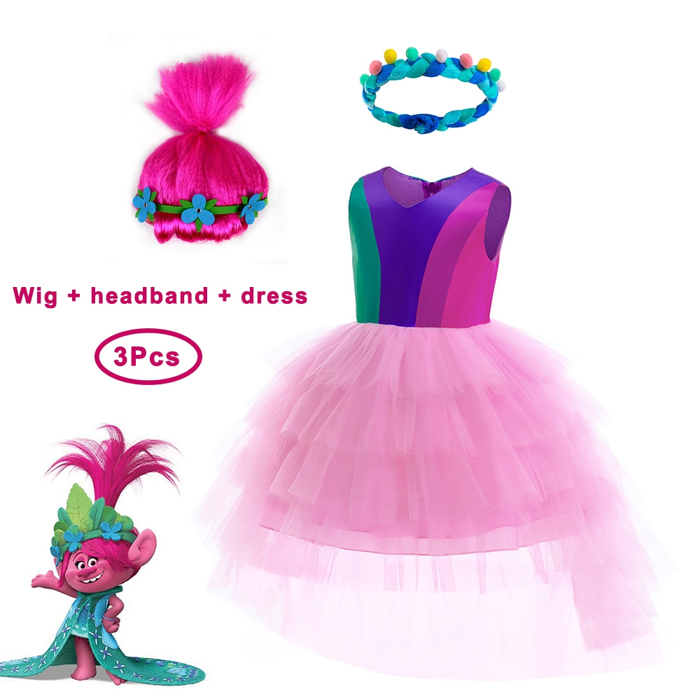 Poppy Girl Cosplay Costume Trolls 3 Cos Mesh Princess Clothing Birthday ...