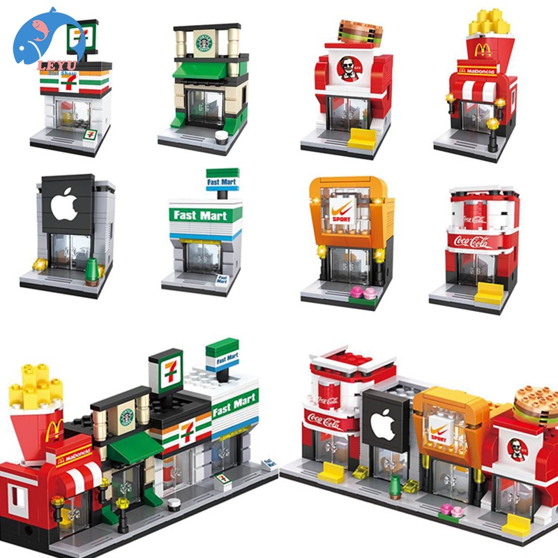 LEYU 8pcs MOC Mini Street View Shop Building Blocks Set Toys City ...