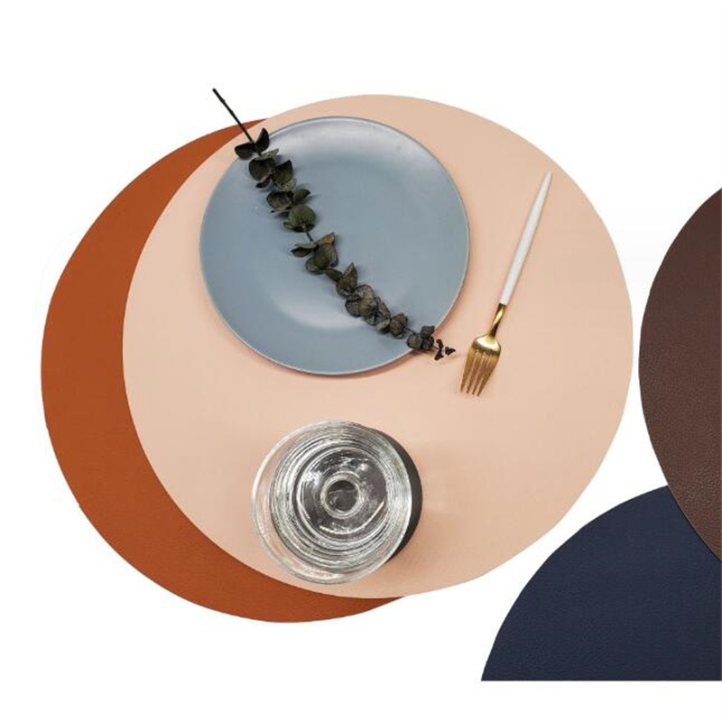 38x38cm Large Round Table Mat PU Leather Double Color Design Western ...