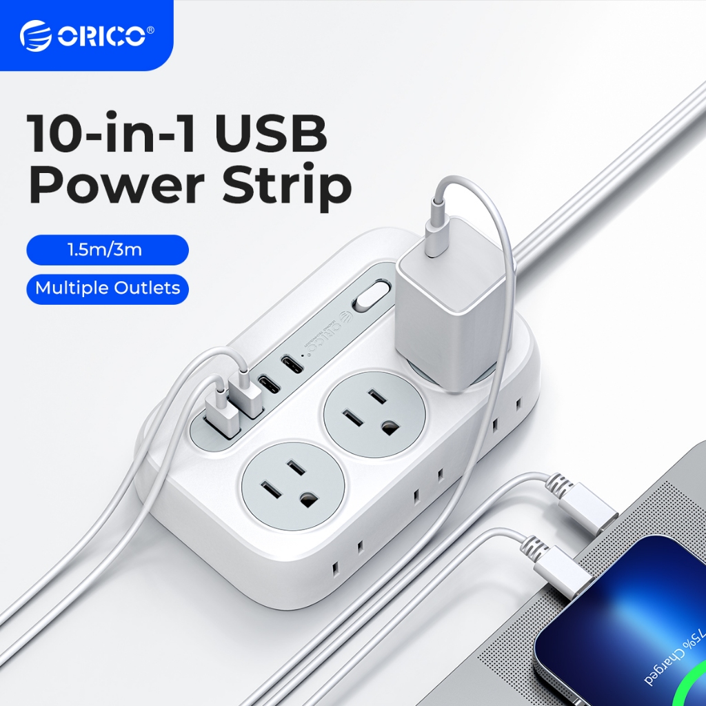 ORICO Power Strip 6 AC 2USB 2USB-C Outlets 3M/4.6M/7.62M Cord with ...