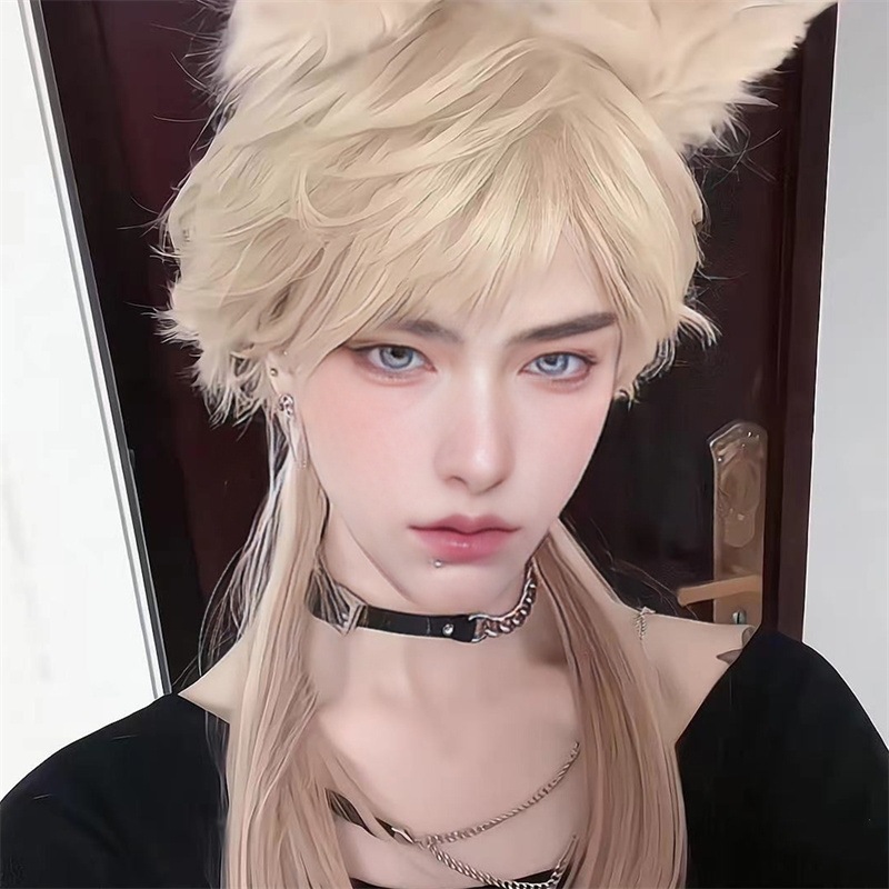 Man Wig Japanese Samurai Head Handsome Unisex Mullet Head Fluffy Wolf ...