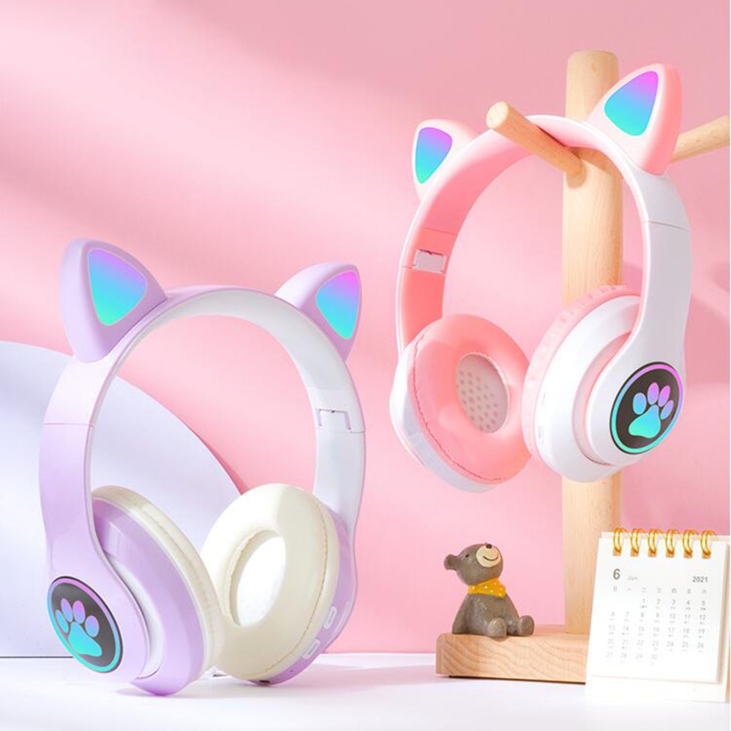 Stock New RGB Cat Ear Headphones Blue-tooth fone Bass Noise Cancelling ...
