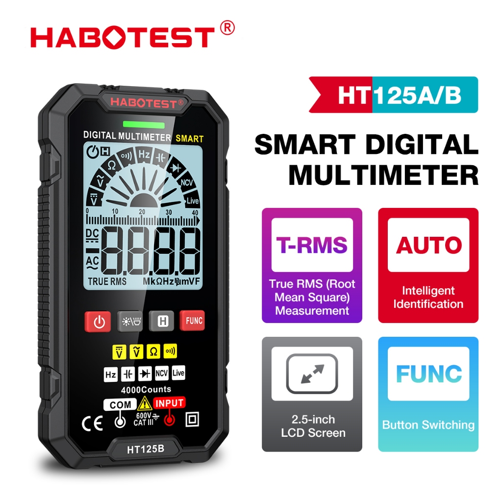HABOTEST HT125 Smart Digital Multimeter 600V AC/DC Voltmeter 4000 ...