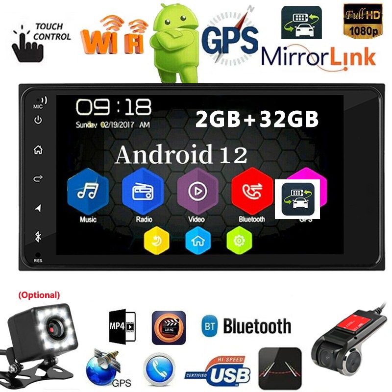 (2GB+32GB) Android 12 Car Video Player 7 Inches 2 DIN for Toyota ...