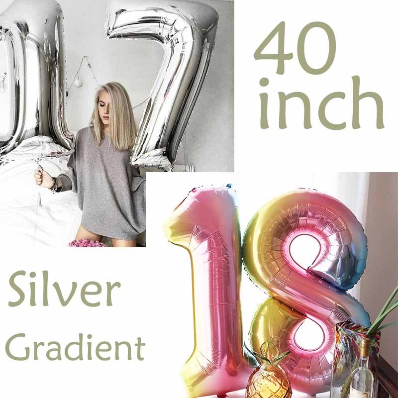 40 Inch Super Big Number Balloon Silver / Gradient Aluminum Foil ...