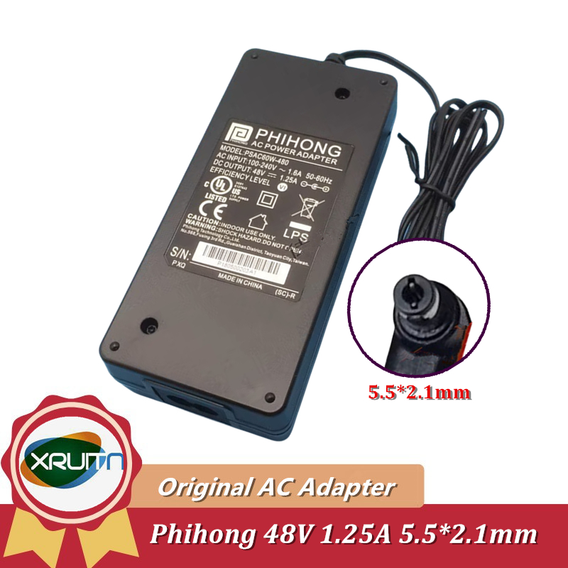 Genuine Phihong PSAC60W-480 48V 1.25A 60W 5.5x2.1mm AC Power Adapter ...