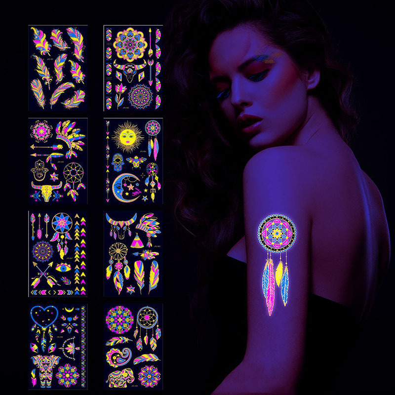 Fluorescence Tattoos Sticker 3D Waterproof Tattoos Sticker 15 Style ...