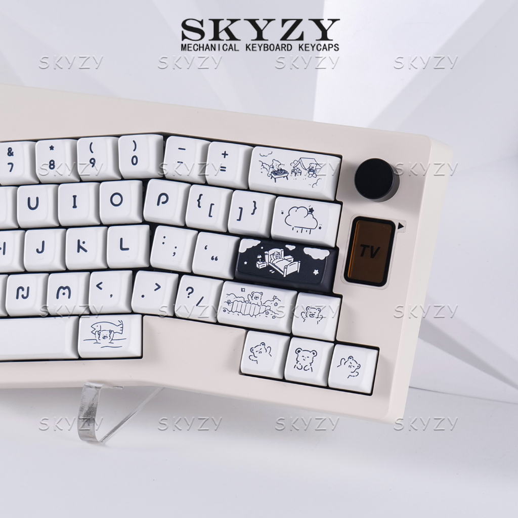 Cute Bear Keycaps MDA Profile Cartoon minimalist PBT Dye Sub Mechanical ...