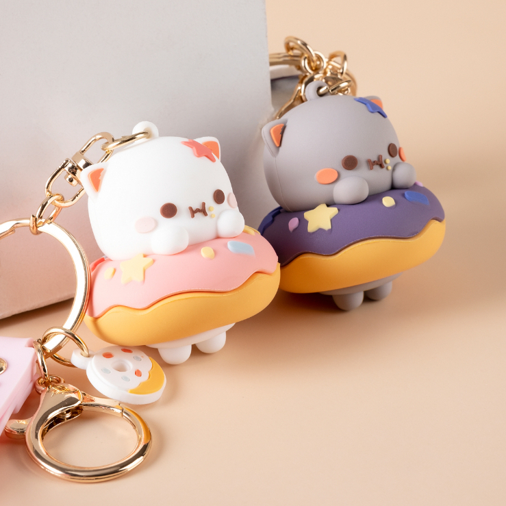 Peach color Goma cat couple keychain bag decorative key ring motorcycle ...