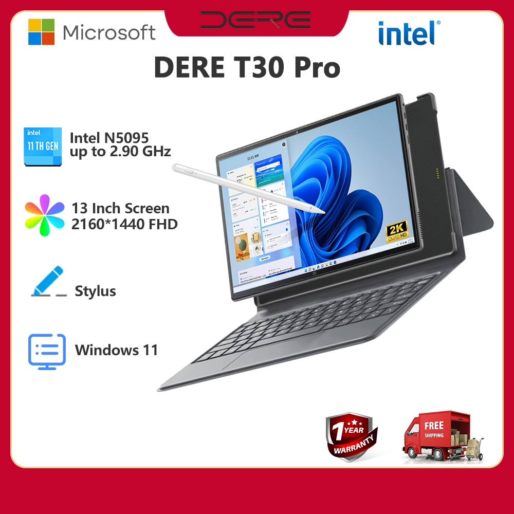 DERE Laptop T30 Pro Tablet Laptop 2 in 1 16GB RAM + 1TB SSD 13 Inch 2K IPS Screen Windows 11 Pro ...