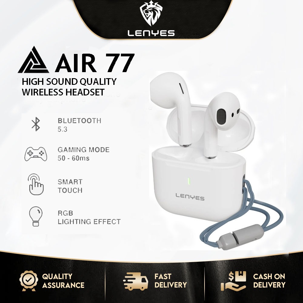 LENYES AIR 77 TWS Wireless Earbuds Bluetooth 5.3 Smart Touch Hifi ...