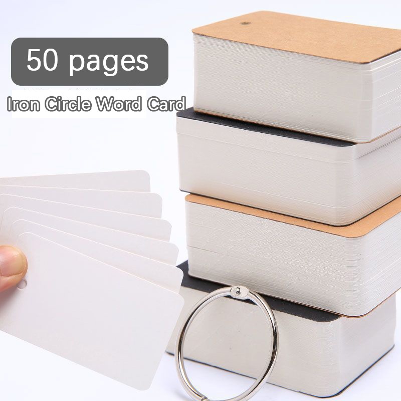 50 Pages Iron Ring Handwritten Memo Hard Blank English Word Card Loose ...