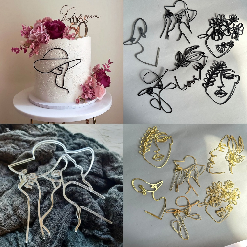 Minimalist Art Lady Face Cake Topper, Acrylic Cake Topper for Front or ...
