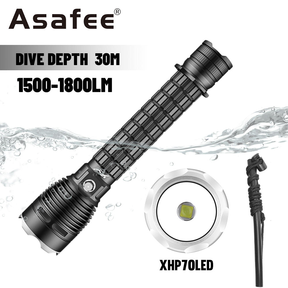 Asafee D815A Diving Flashlight XHP70 LED 1500 Lumen Torch Underwater ...