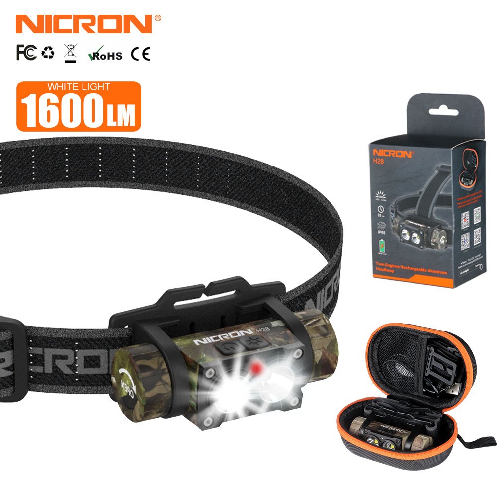 Nicron Flashlight H28 Headlamp 1600 Lumens High Brightness Double ...