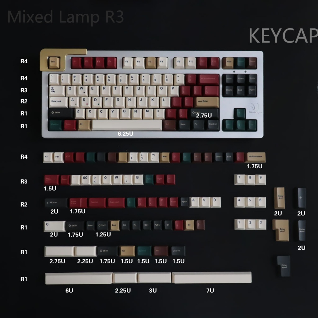 -LW- Mixed Lamp R3 Laser Engraved Characters PBT Keycaps CHERRY Profile ...