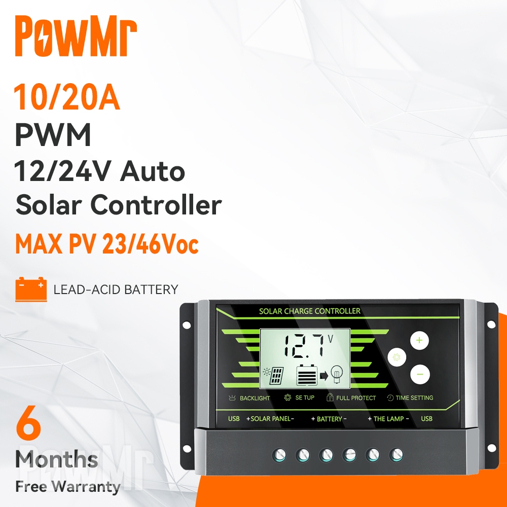 PowMr 10A 20A PWM Solar Charge Controller 12V 24V Auto Battery Charger ...
