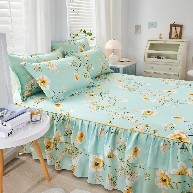 DANSUNREVE 3in1 Bedsheet Set Flower Double Layer Garter Bed Skirt Cover ...