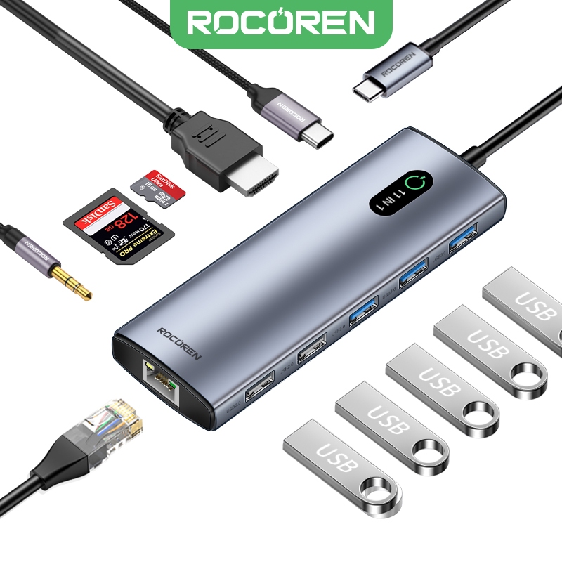 Rocoren USB C Hub 6/8 /11in 1 Hub PD 100W RJ45 SD Reader USB 3.0 ...