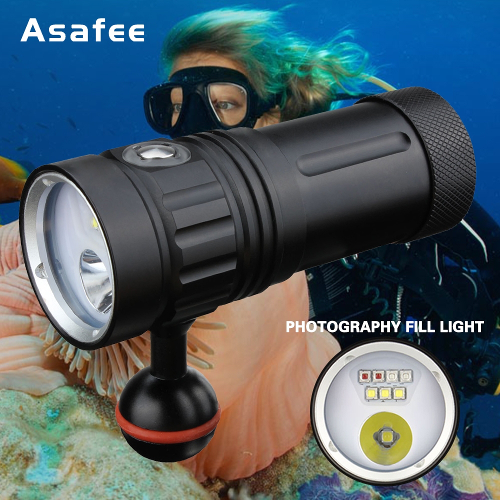 Asafee DR08 Professinal Video Diving Flashlight 4000LM L2+G2 LED ...