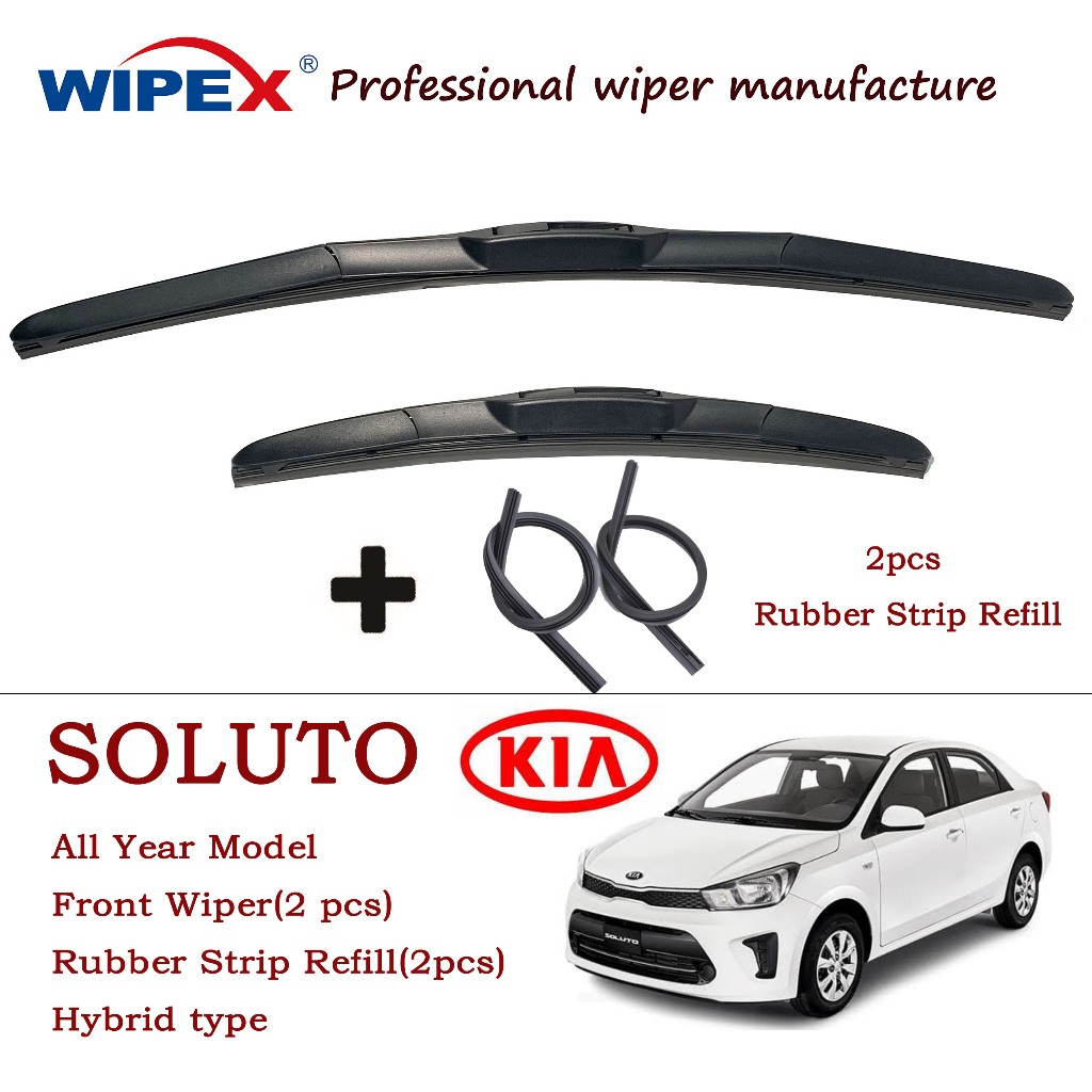 (Wipex Quality)Kia SOLUTO (Front Wiper+Rubber Strip Refill 4pcs) for ...