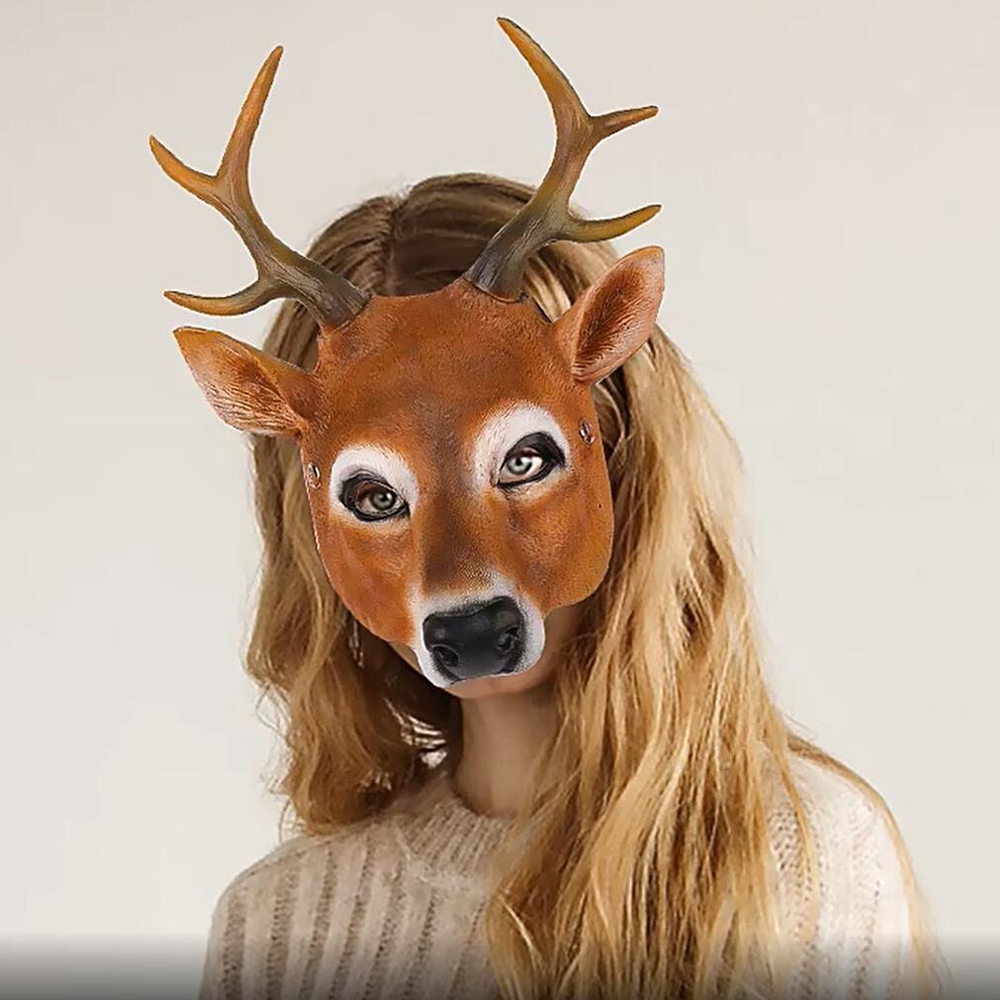 Funny Cosplay Cute Animal Good Luck Elk Deer Head Horn Halloween Mask ...