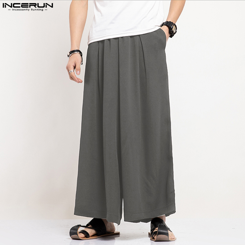 INCERUN Men's Yamamoto dark pants men's loose straight pants | Shopee ...