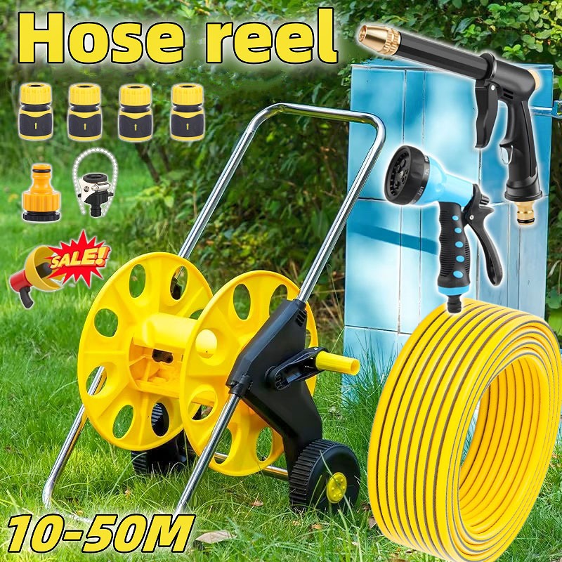 10M~50M Heavy Duty Hose Reel Cart High Pressure Car Washing Nozzle And ...