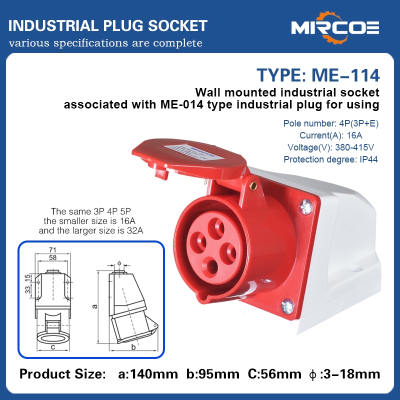 16A/32A 3pin 4pin 5pin Industrial Plug Inudstrial Connector Coupler Panel Socket Straight ...