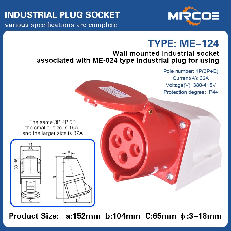 16A/32A 3pin 4pin 5pin Industrial Plug Inudstrial Connector Coupler Panel Socket Straight ...