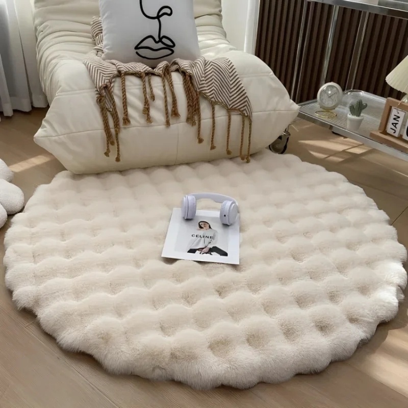 Faux Rabbit Fur Round Rugs Carpet for Bedroom Living Room Luxury Winter ...