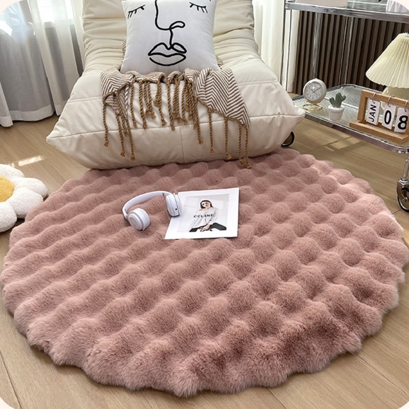 Faux Rabbit Fur Round Rugs Carpet for Bedroom Living Room Luxury Winter ...