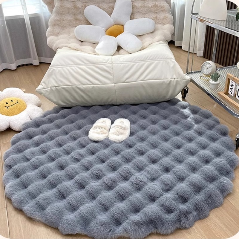 Faux Rabbit Fur Round Rugs Carpet for Bedroom Living Room Luxury Winter ...