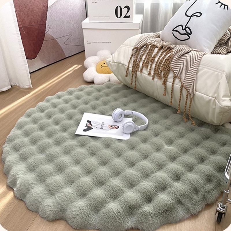 Faux Rabbit Fur Round Rugs Carpet for Bedroom Living Room Luxury Winter ...