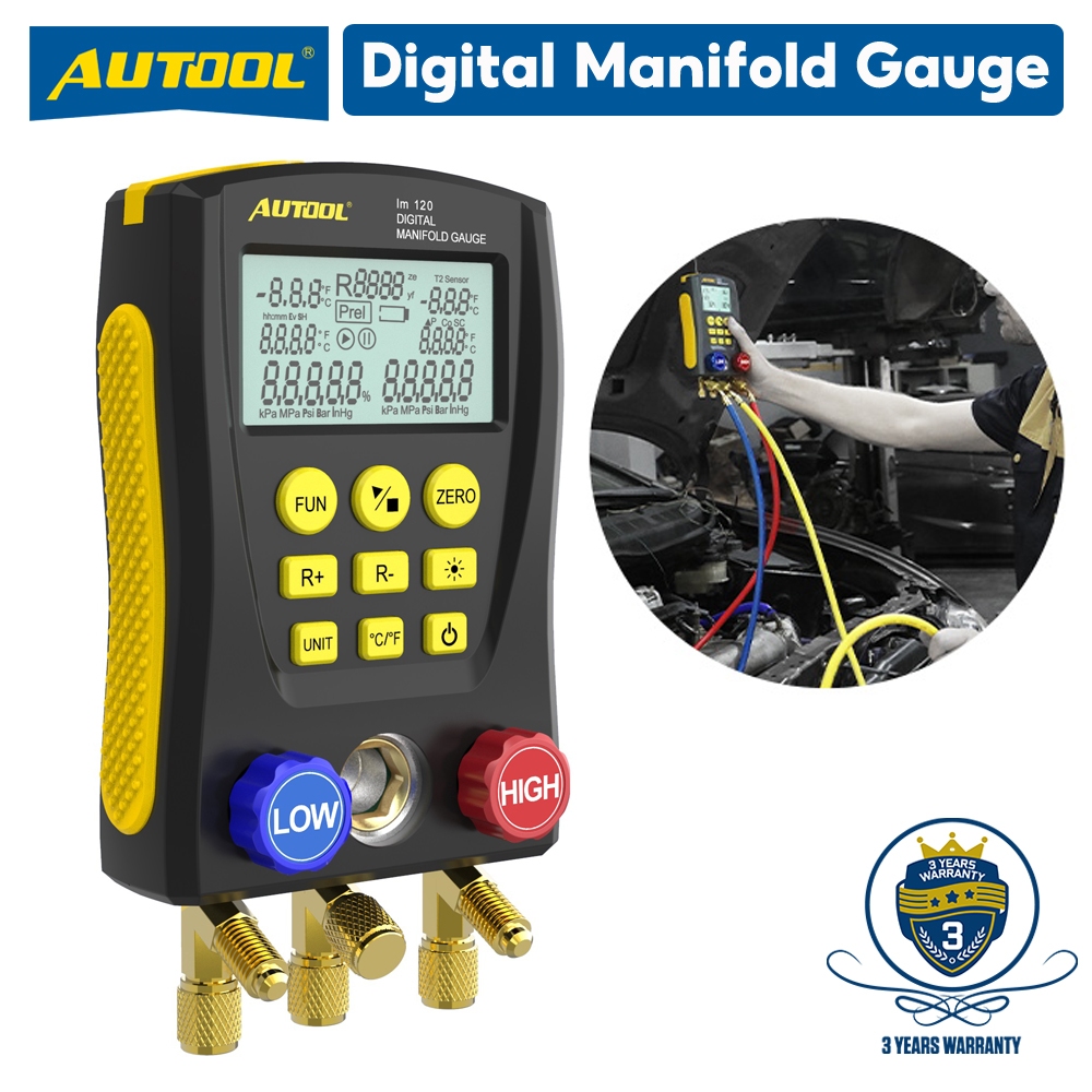 AUTOOL Digital Manifold Gauge LM120 Automotive Refrigerant Meter HVAC ...