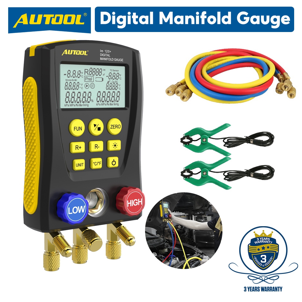AUTOOL Digital Manifold Gauge LM120+ HVAC Cold Medium Vacuum Pressure ...