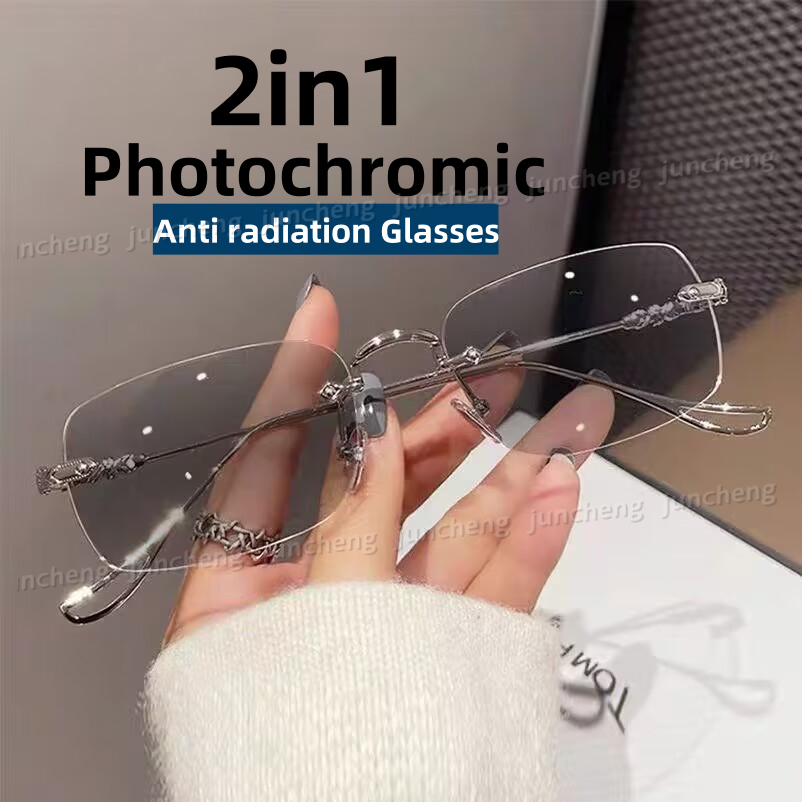 Photochromic Anti Radiation Frameless Glasses For Women Men Rimless ...