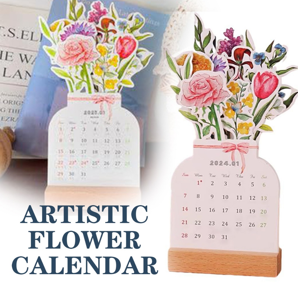 2024 Bloomy Flowers Desk Calendar Creative Flower Small Desk Calendar ...
