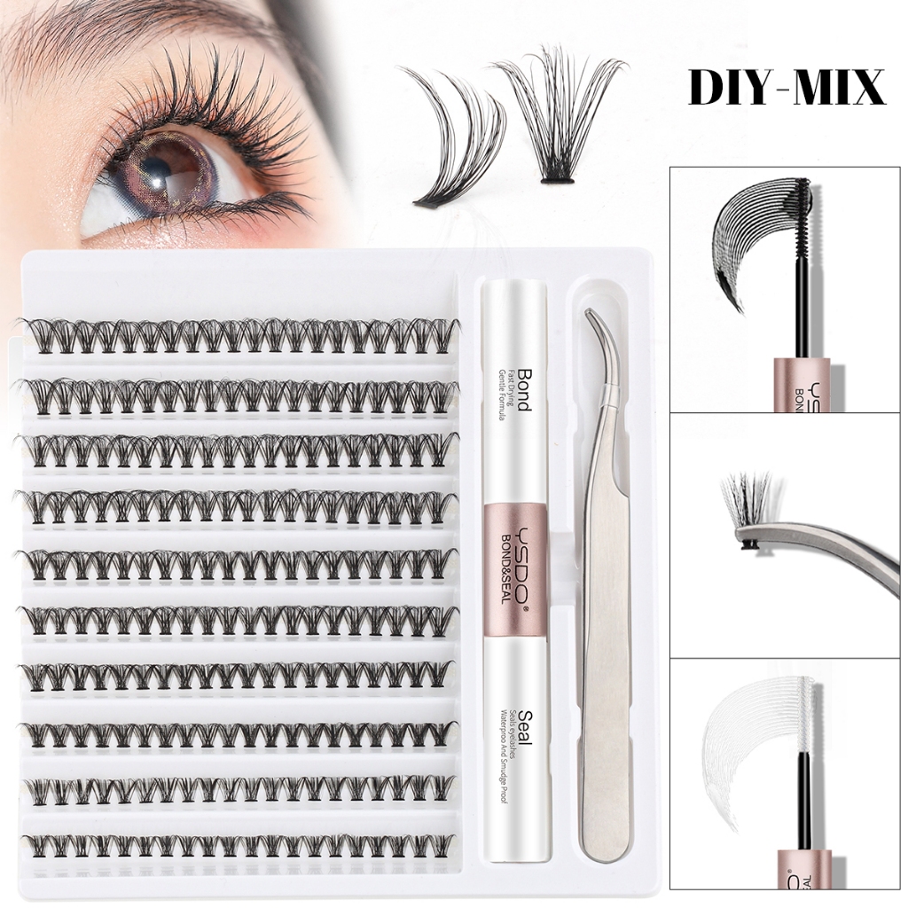YSDO 200Pcs Cluster Eyelashes Set with Double-Ended Bond and Seal ...