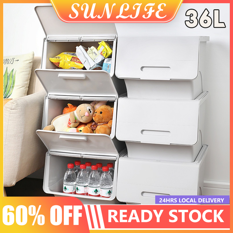 Stackable Multi Purpose Storage Box Organizer Flip On Lid Basket Box ...