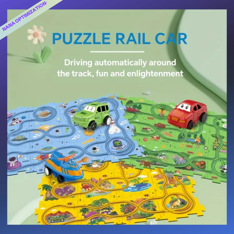 Rail Car Puzzle Game Set, Cute Car And Floor Puzzle Mat Set,4 Themes ...
