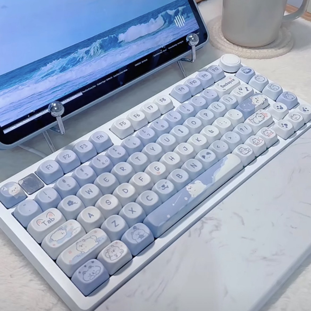 132 Keys Cat Theme Keycaps MOA Height PBT Material Five Sided Thermal ...